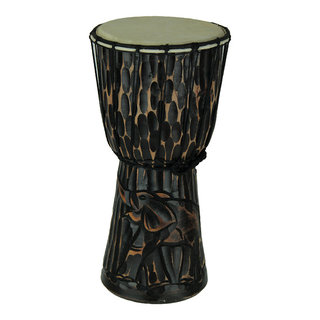 15 Inch Tall Hand Carved Elephant Djembe Drum, One Size - Tropical ...