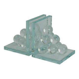 Glass, Set of 2 6" Orb Bookends, Clear, 5x4x6 inches - Contemporary ...