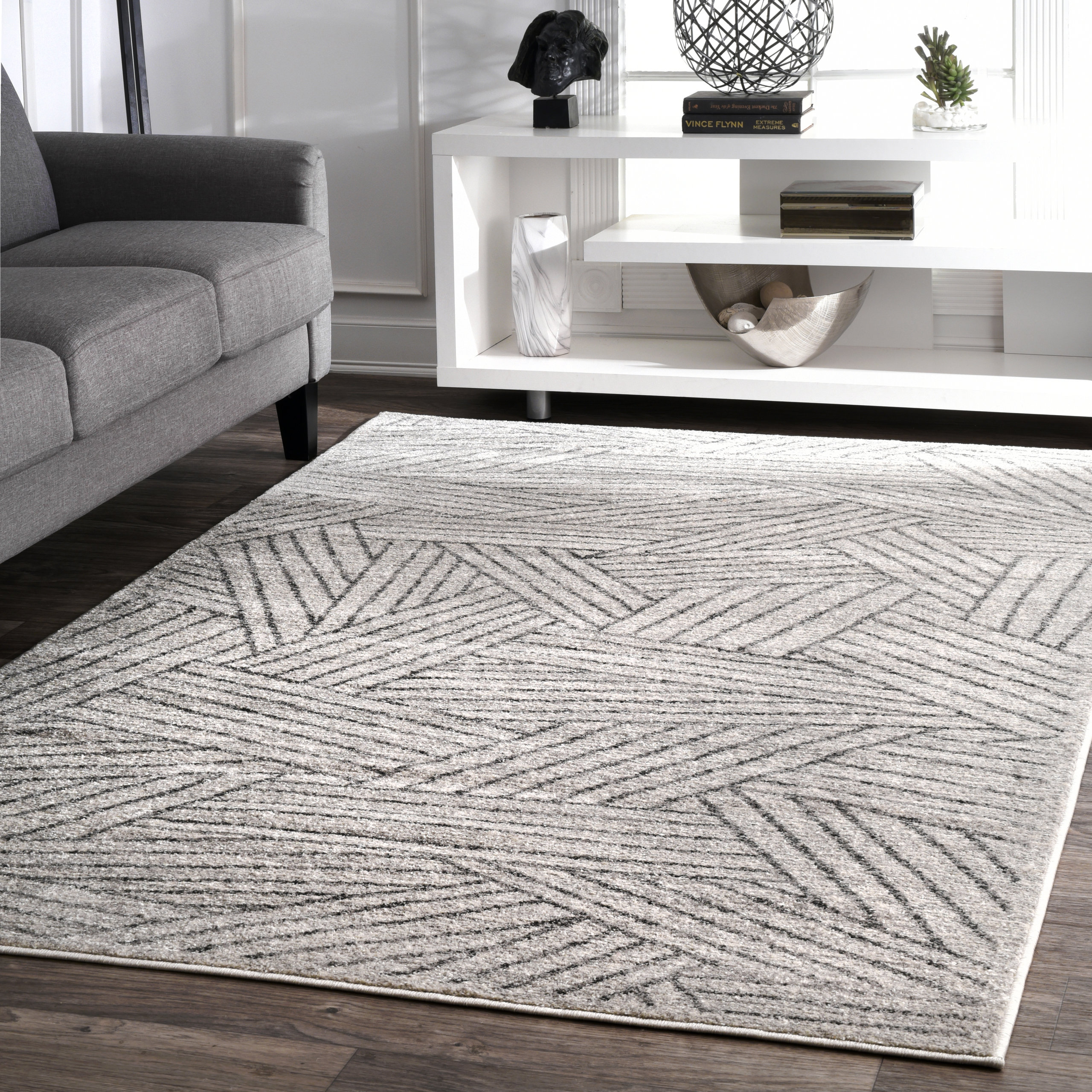 Contemporary Overlapping Striped Bands Area Rug, Gray, 7'6"x9'6 ...