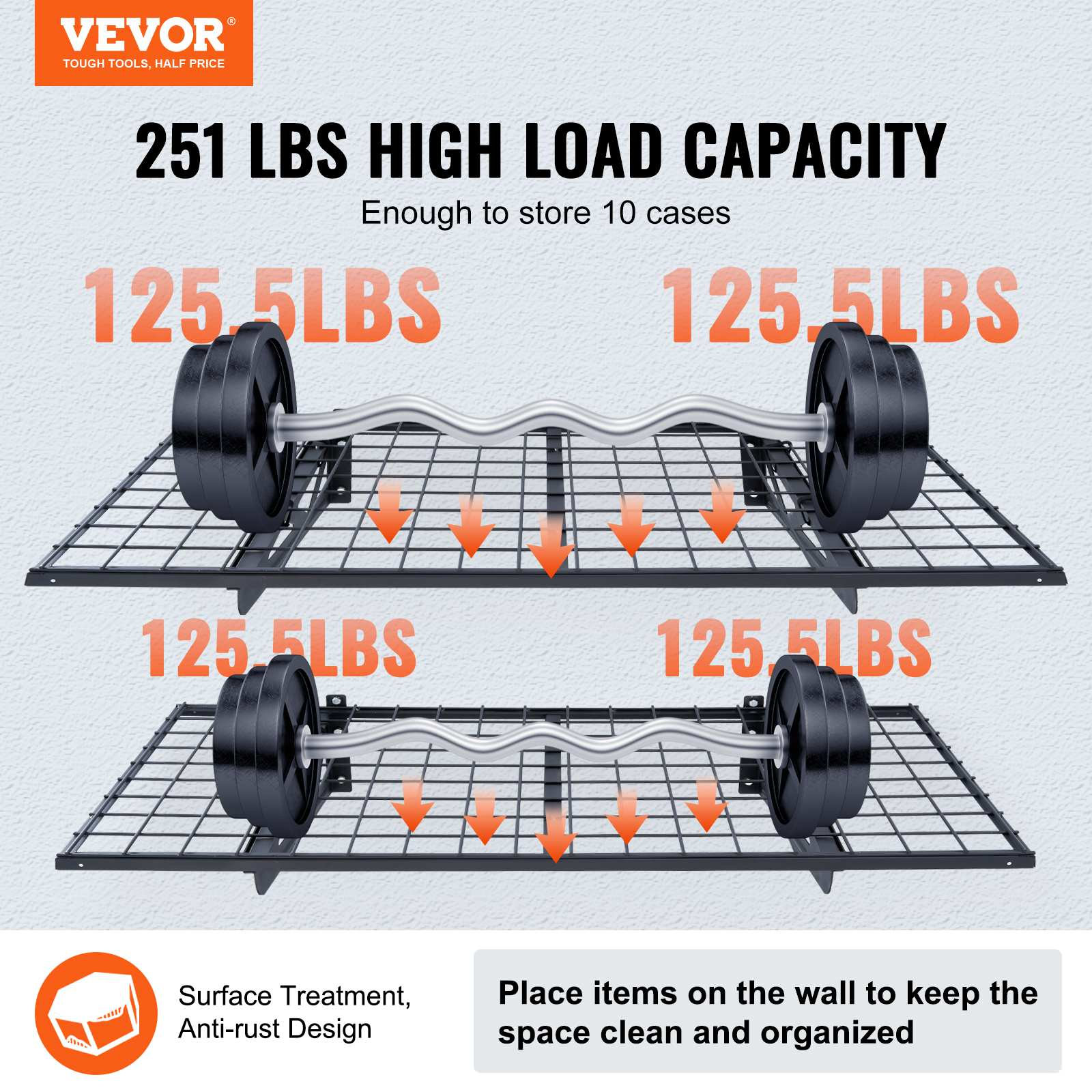 VEVOR 2-Pieces 4x2' Garage Storage Shelving Wall Mounted Heavy Duty ...