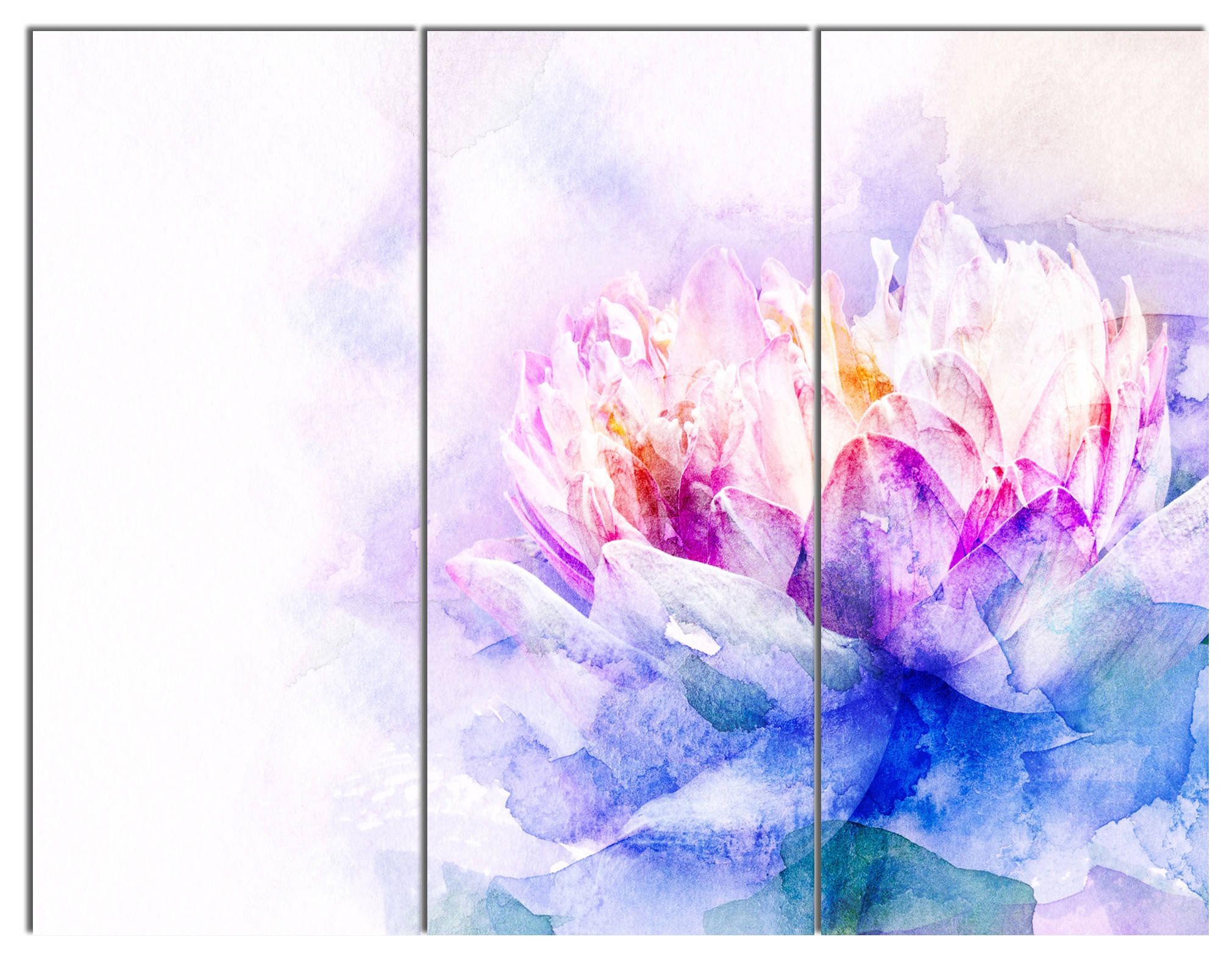 Blue Flower Watercolor, Floral Triptych Canvas Art print, 36x28, 3 Panels, 36"x28 ...