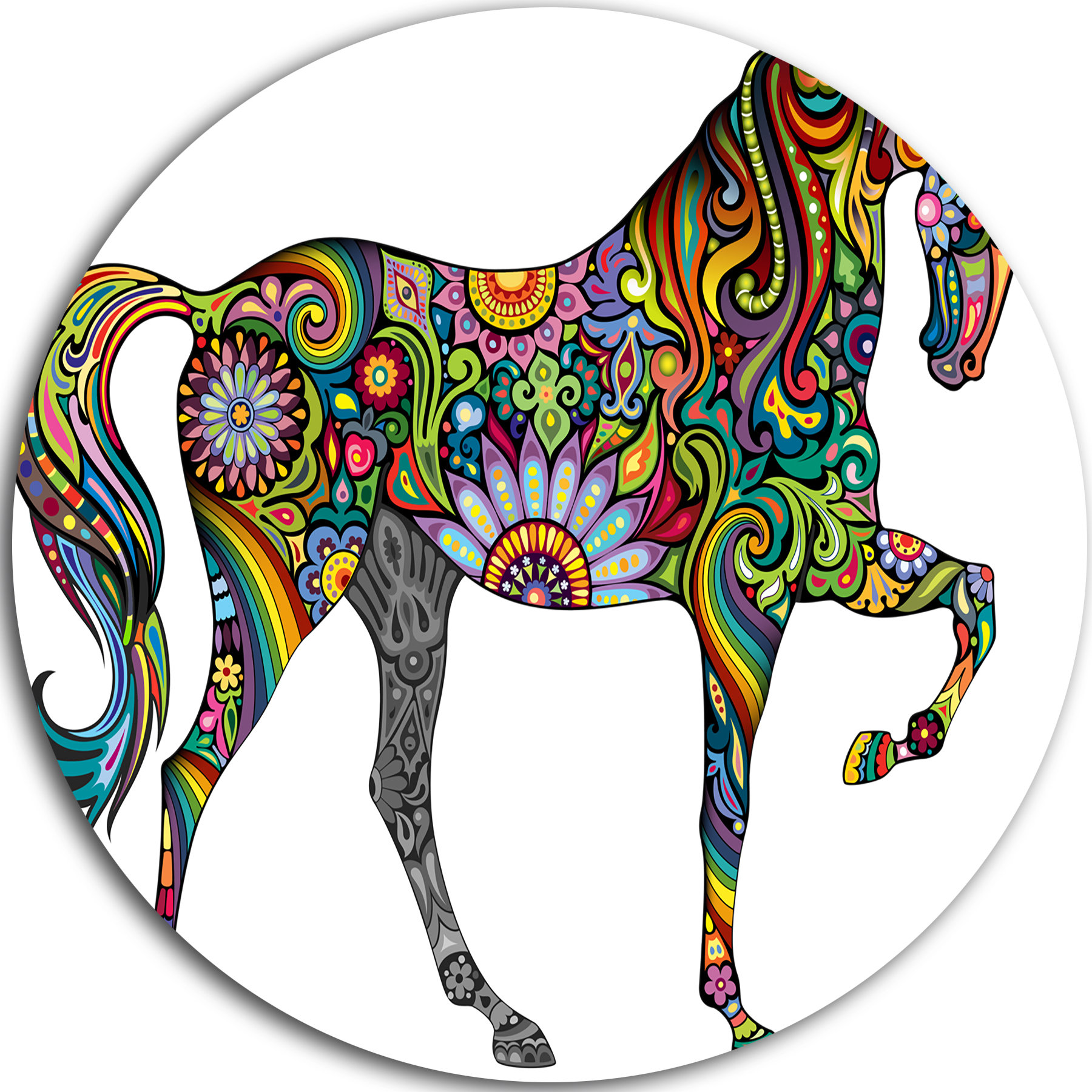 Cheerful Horse, Animal Digital Art Disc Metal Artwork, Disc of 23 inch ...