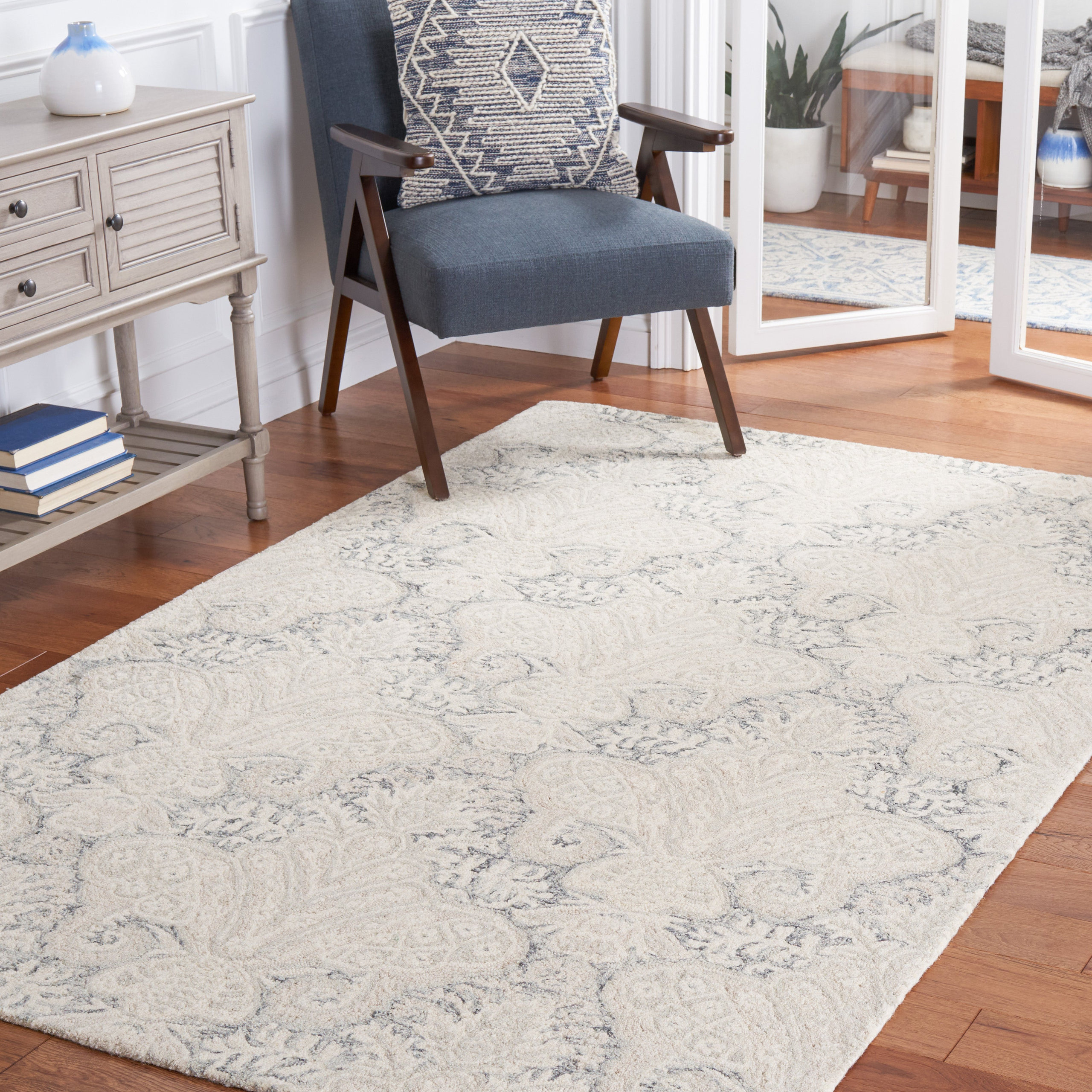 Safavieh Micro-Loop Mlp539H Damask Rug, Charcoal and Ivory, 8'0"x10'0 ...