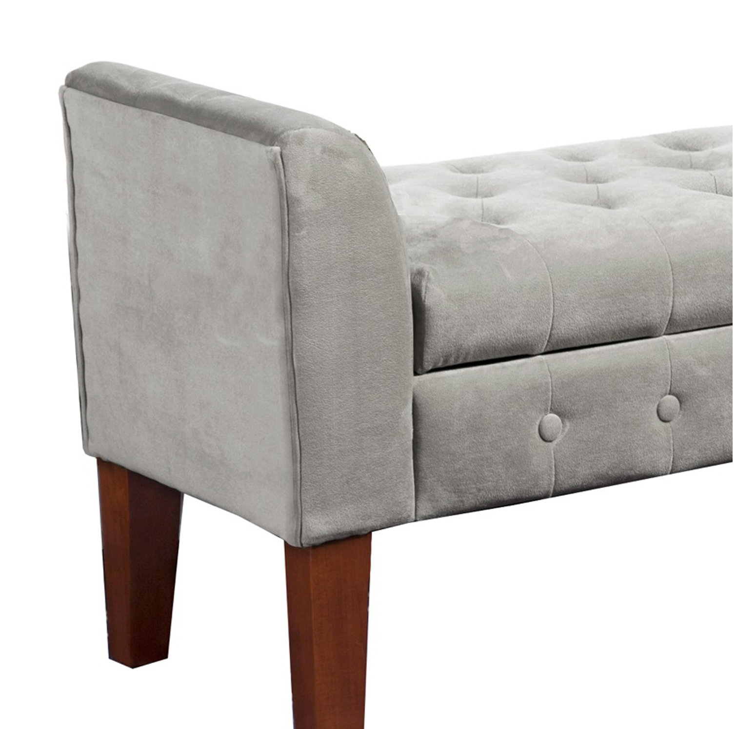 Velvet Button Tufted Wooden Bench Settee With Hinged Storage, Gray ...