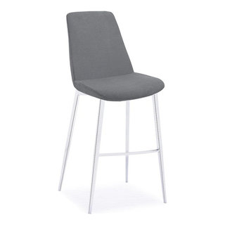 Athena Counter Stool, Light Gray Soft Fabric Cover With Chrome Legs ...