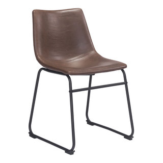 Modern Faux Leather Dining Chair, Metal Sled Base, set of 2 ...