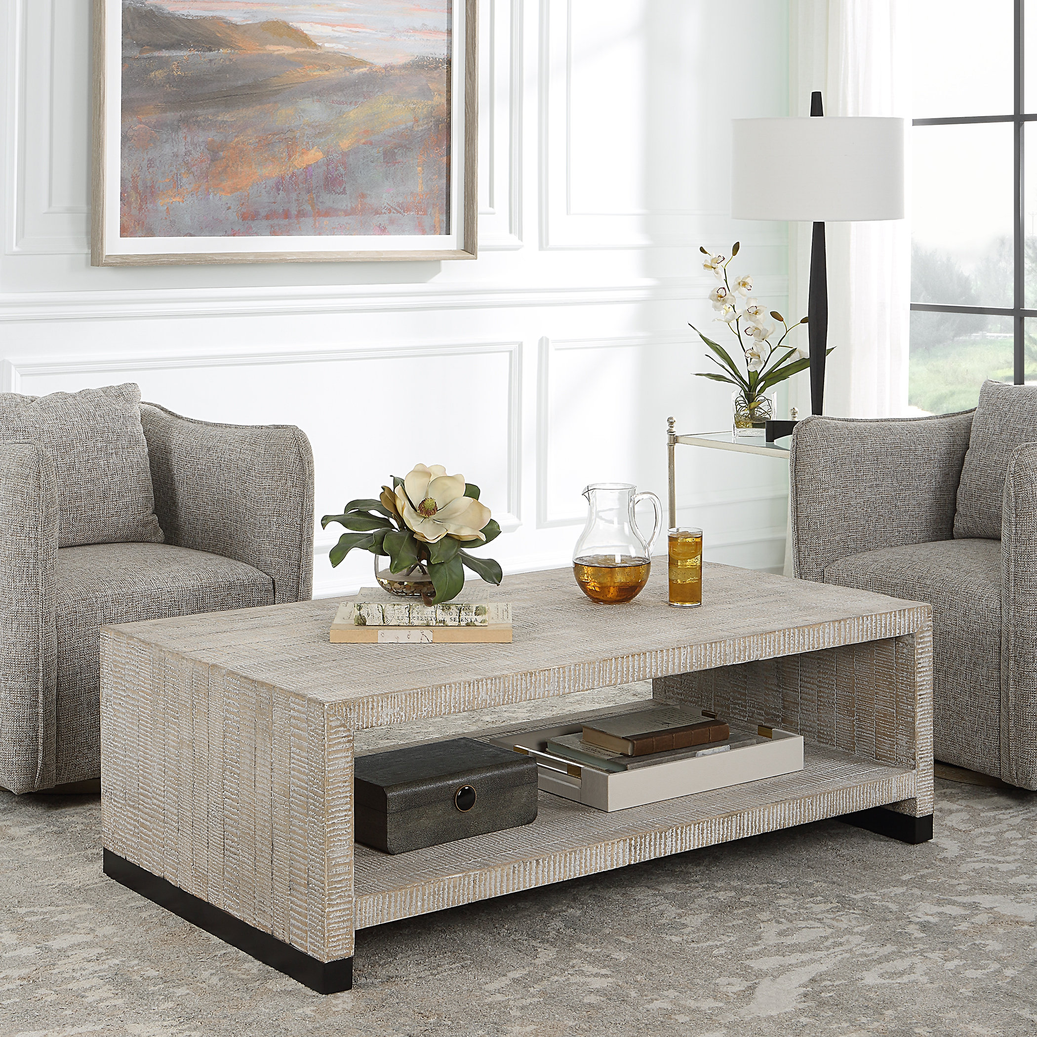 Bosk White Washed Coffee Table - Farmhouse - Coffee Tables - by Ownax ...