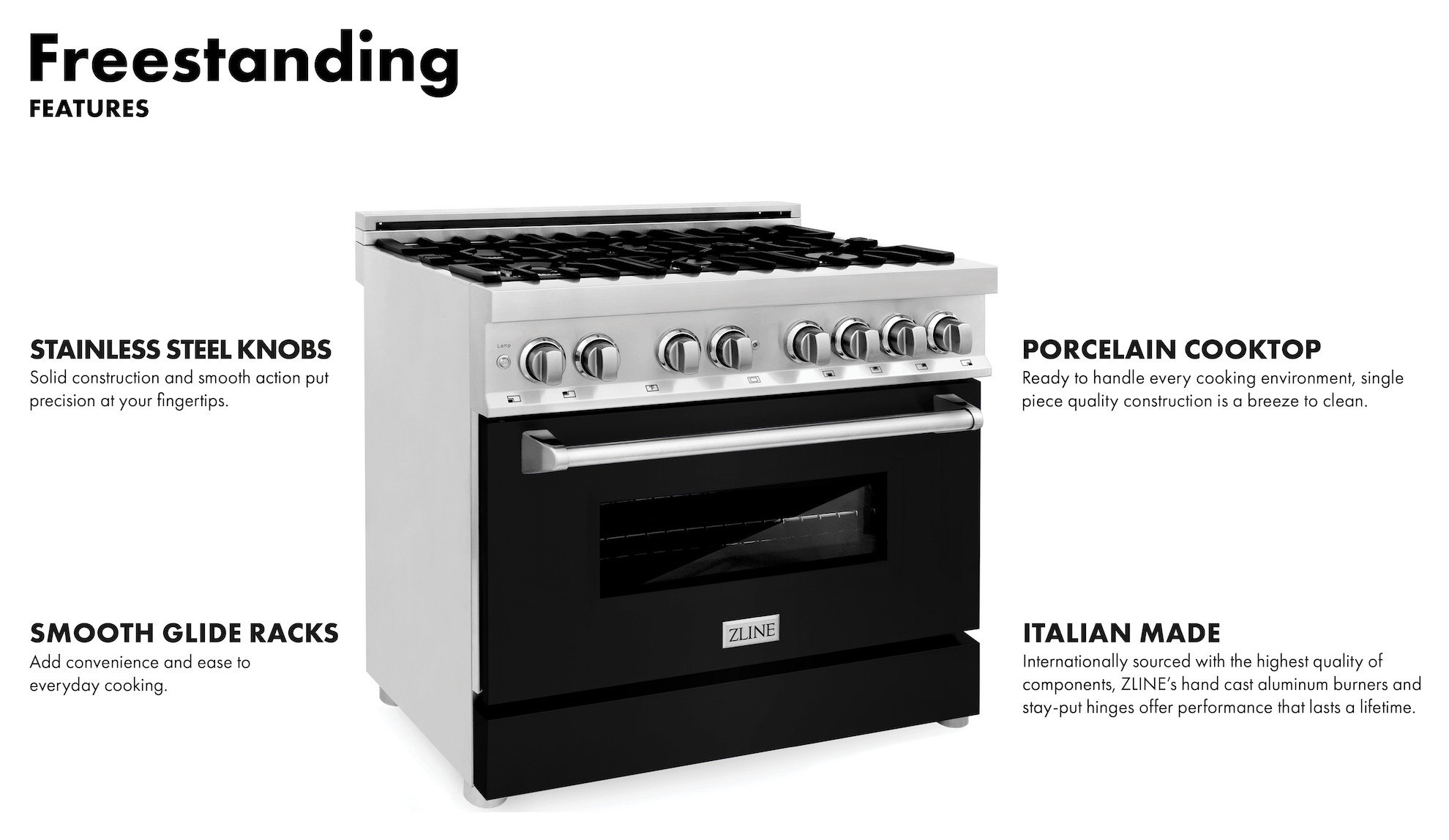 ZLINE 36" Range Gas Stove/Electric Oven, DuraSnow and Black Matte Door ...