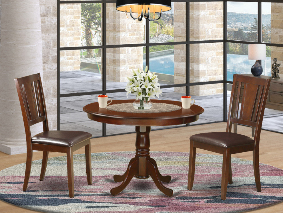 3 Pc Set With A Round Kitchen Table And 2 Leather Dinette Chairs ...
