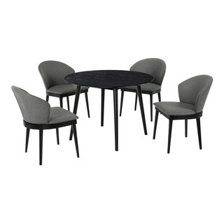 Arcadia and Juno 42" Round Charcoal and Black Wood 5 Piece Dining Set ...