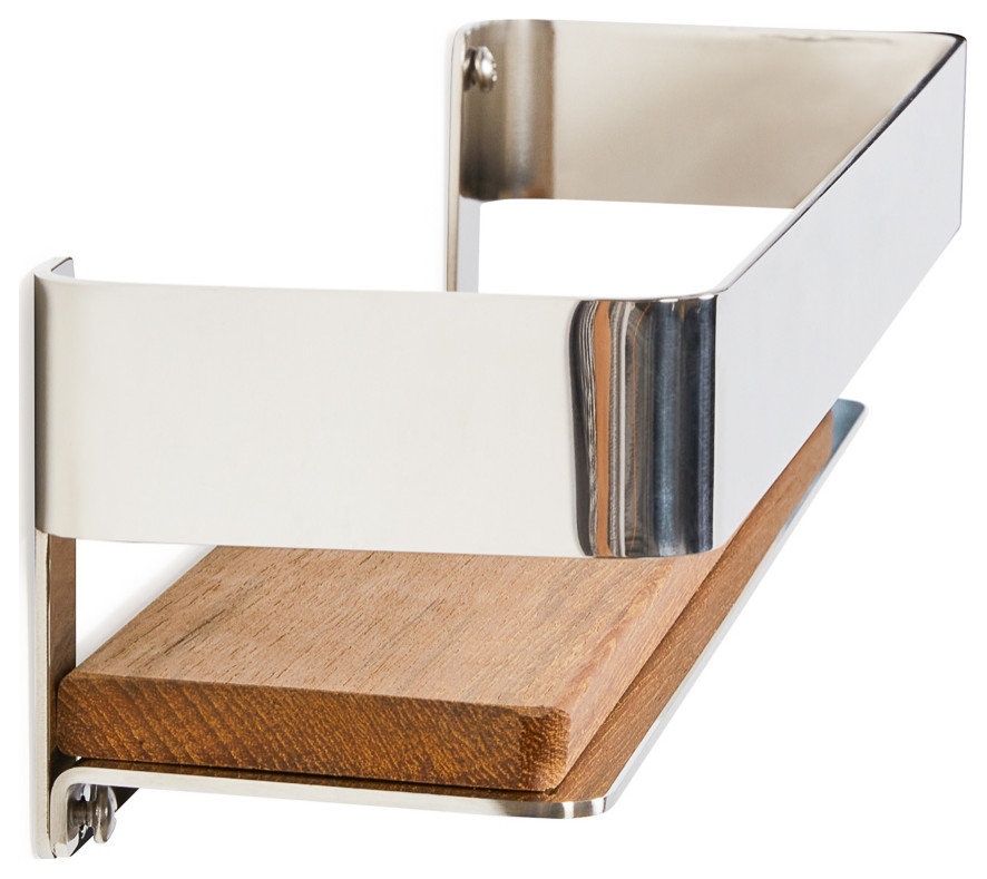 Rectangular Floating Shower Shelf With Rail and Natural Teak Wood ...