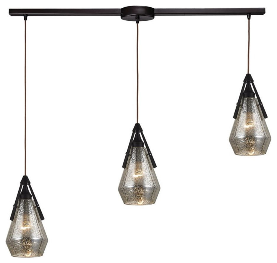 Elk Home Duncan 5" 3-Light Crackle Glass Linear Pendant Fixture in ...
