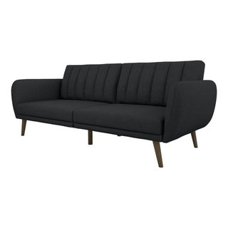 Dark Grey Linen Sofa Futon with Premium Upholstery and Wooden Legs ...