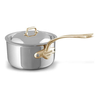 Mauviel M'Cook B Stainless Steel Saucepan With Lid & Brass Handle, 3.4 ...