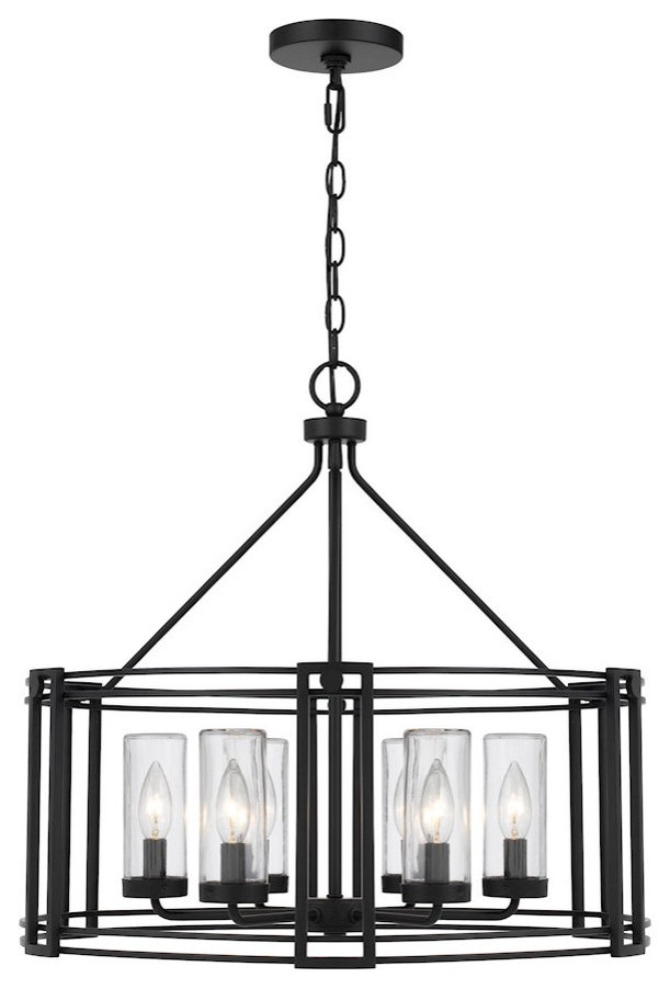Cal Lighting 6 Light Luton Cage Metal Chandelier, Glass Shades, Iron ...