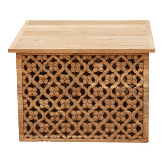 Small Mid-Century Style Floral Jali Coffee Table - Mediterranean ...