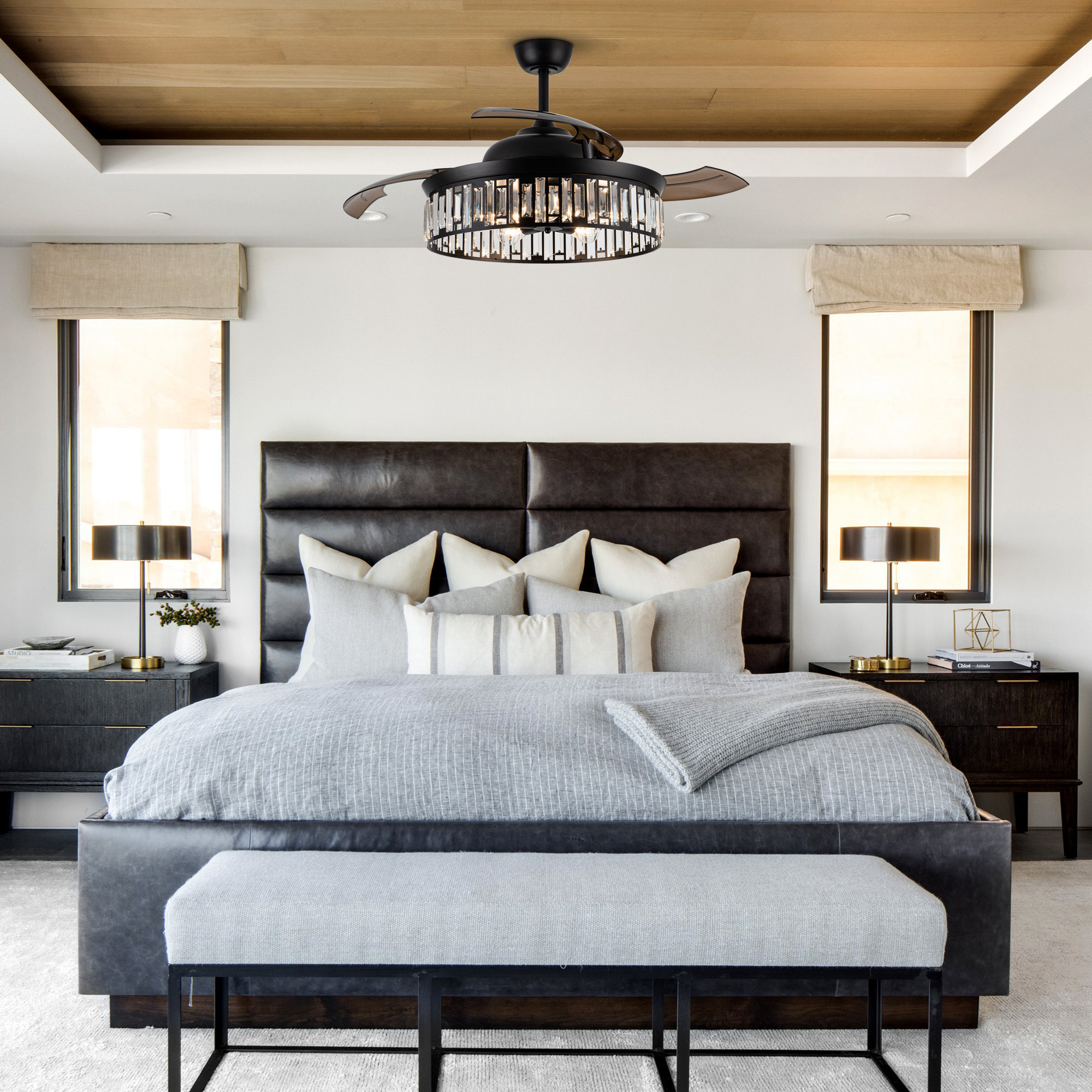 52 in Black Crystal Smart Ceiling Fan with Remote, App Control, Voice ...