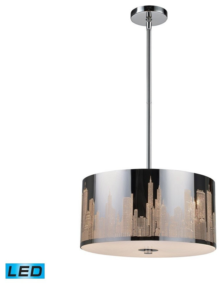 ELK Lighting Skyline 3-Light LED Pendant, Polished Stainless Steel ...