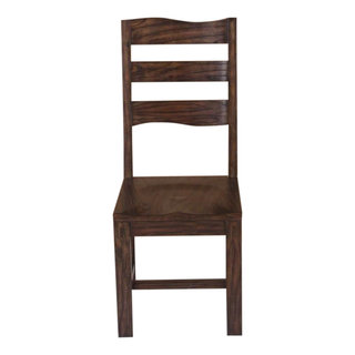 Wooden Dining Side Chair With Wavy Slatted Back, Dark Brown, Set of 2 ...