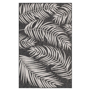 Rug Unique Loom Outdoor Botanical Black Rectangular 5' 0 x 8' 0 ...