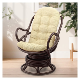 Java Lounge Swivel Rocking Chair Rattan Wicker, Dark Brown - Tropical ...