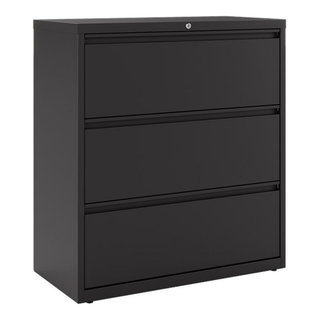 Pemberly Row 36" Wide 3 Drawer Metal Lateral File Cabinet - Black - 2 ...