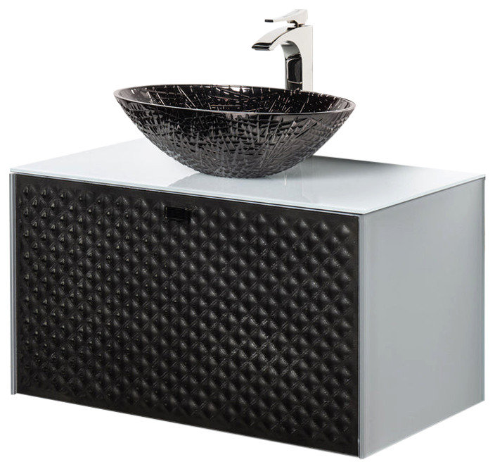 Lucent Crystal, 32" Silver Vanity Luxury Wood and Murano Glass Wall ...