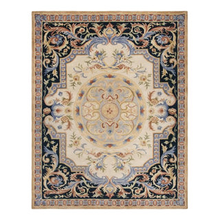 Safavieh Savonnerie 4' x 6' Hand Tufted Wool Rug in Ivory and Black, 8 ...