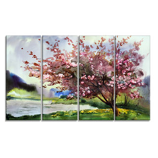 "Tree With Spring Flowers" Canvas Print, 48"x28" 4 Pieces ...