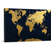 "Gold Foil World Map" Wrapped Canvas Art Print, 48"x32" - Contemporary ...