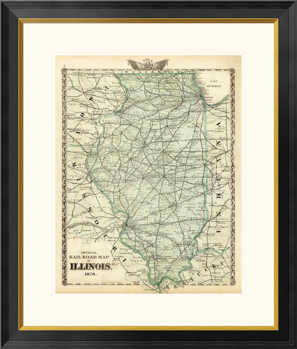 Official Railroad Map Of The State Of Illinois, 1876, 22"x1.5"x26", 27 ...