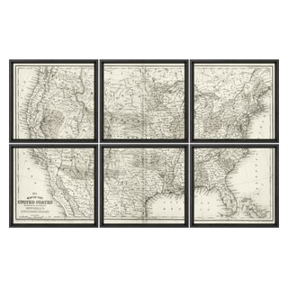 6-Piece United States Sectional Map Framed Art Print Set - Contemporary ...