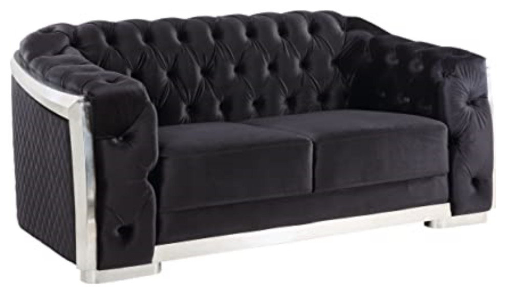 Lv00297, Loveseat, Black Velvet & Chrome Finish, Pyroden - Contemporary ...