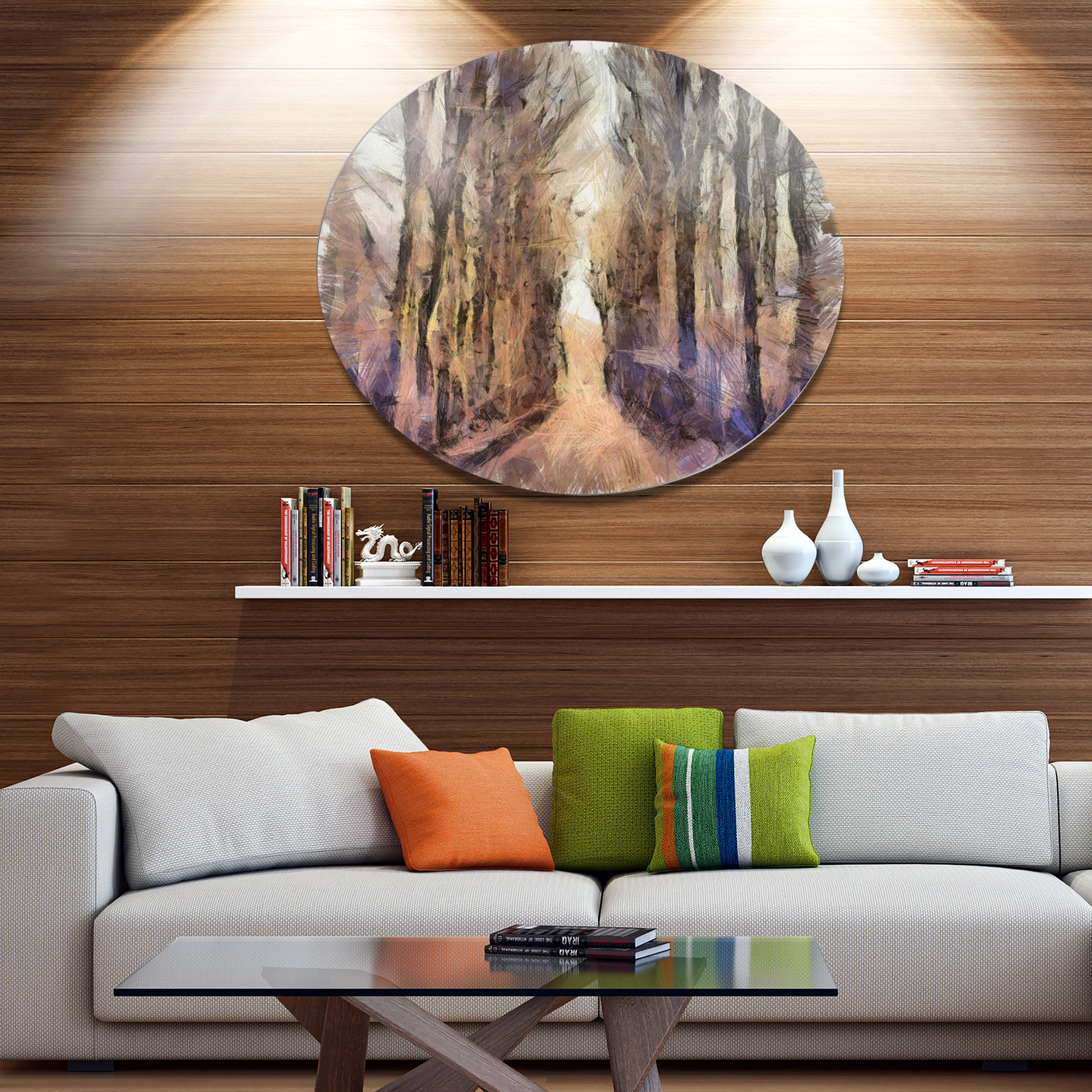 Trees And Road Nature Watercolor, Landscape Round Wall Art, Disc of 23 ...