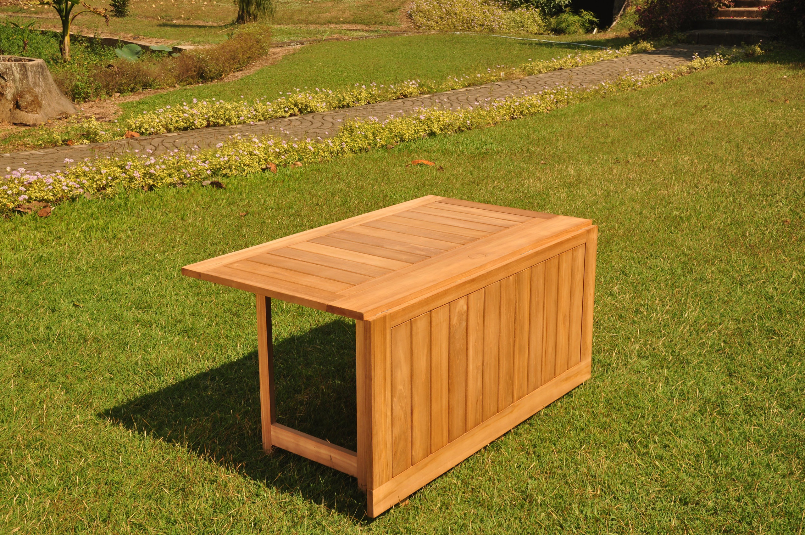 7-Piece Outdoor Teak Set: 60" Square Butterfly Table, 6 Alps Stacking ...