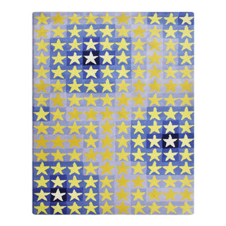 Hand Tufted Wool Area Rug Contemporary Blue Gold, [Rectangle] 5'x7'6 ...