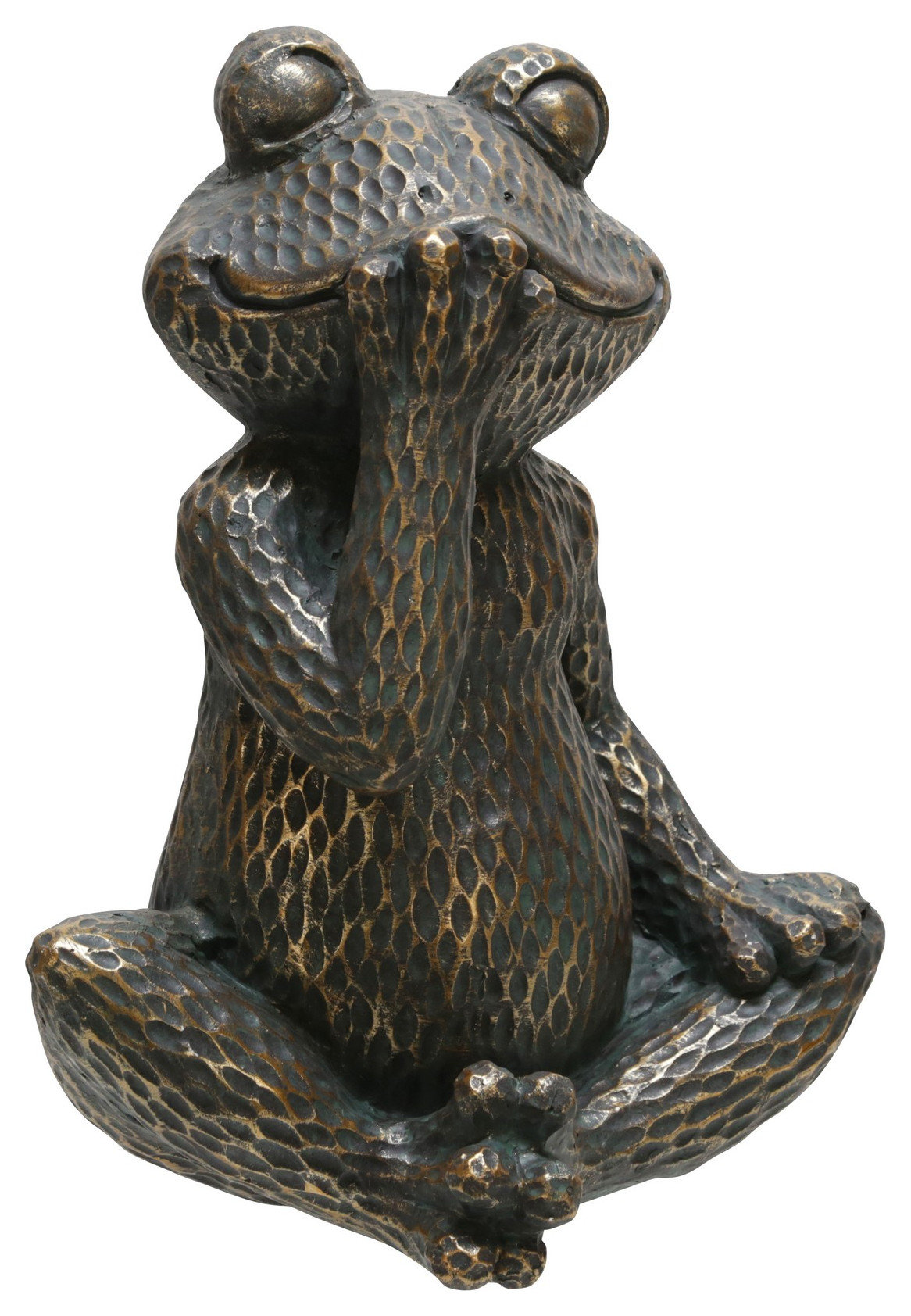 Polyresin Frame Smiling Frog Figurine with Splotched Design, Bronze and ...