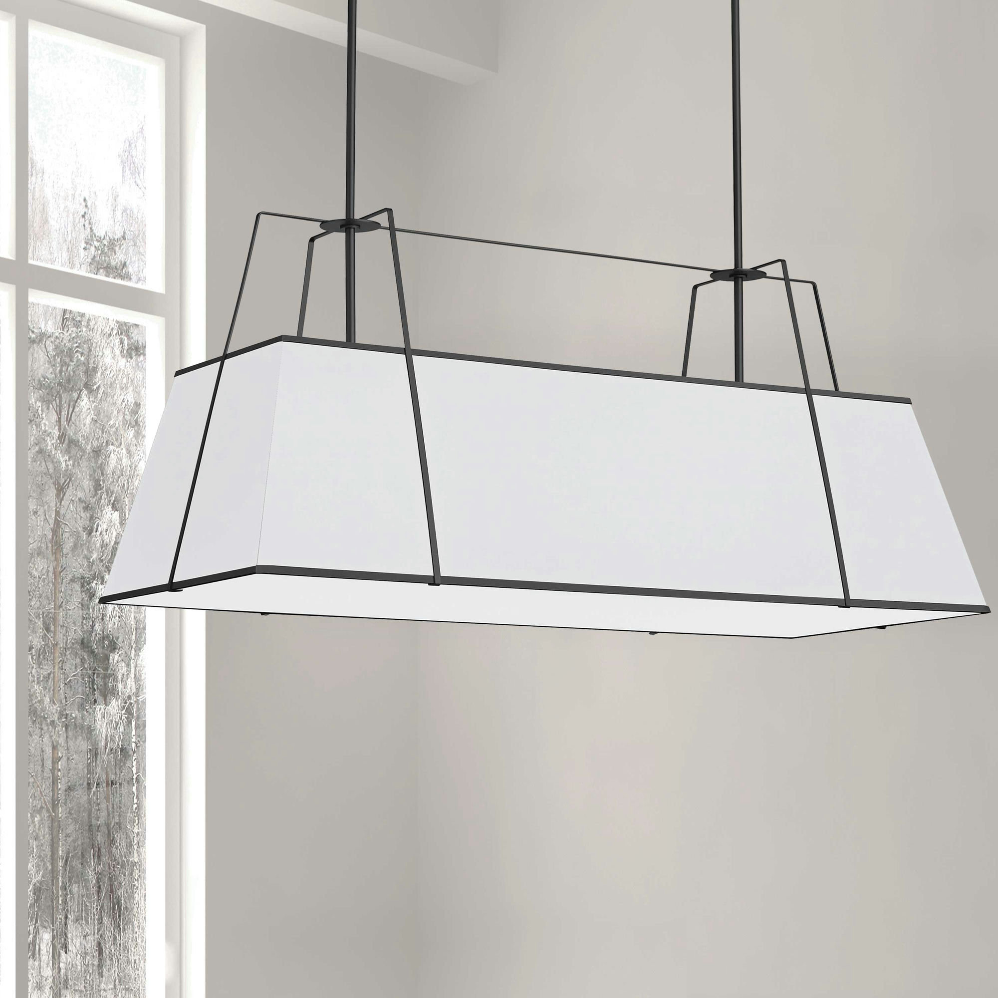 Trapezoid 4 Light Horizontal Chandelier White Shade w/ White Fabric ...