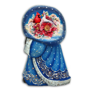 Cardinals and Flowers Santa Hand-Painted Wood Carved Masterpiece ...