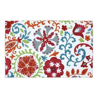 Nylon Area Rug With Floral and leafy Pattern, Small, Multicolor ...