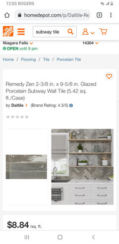 Ideal tile size for 90˚ herringbone design on wall