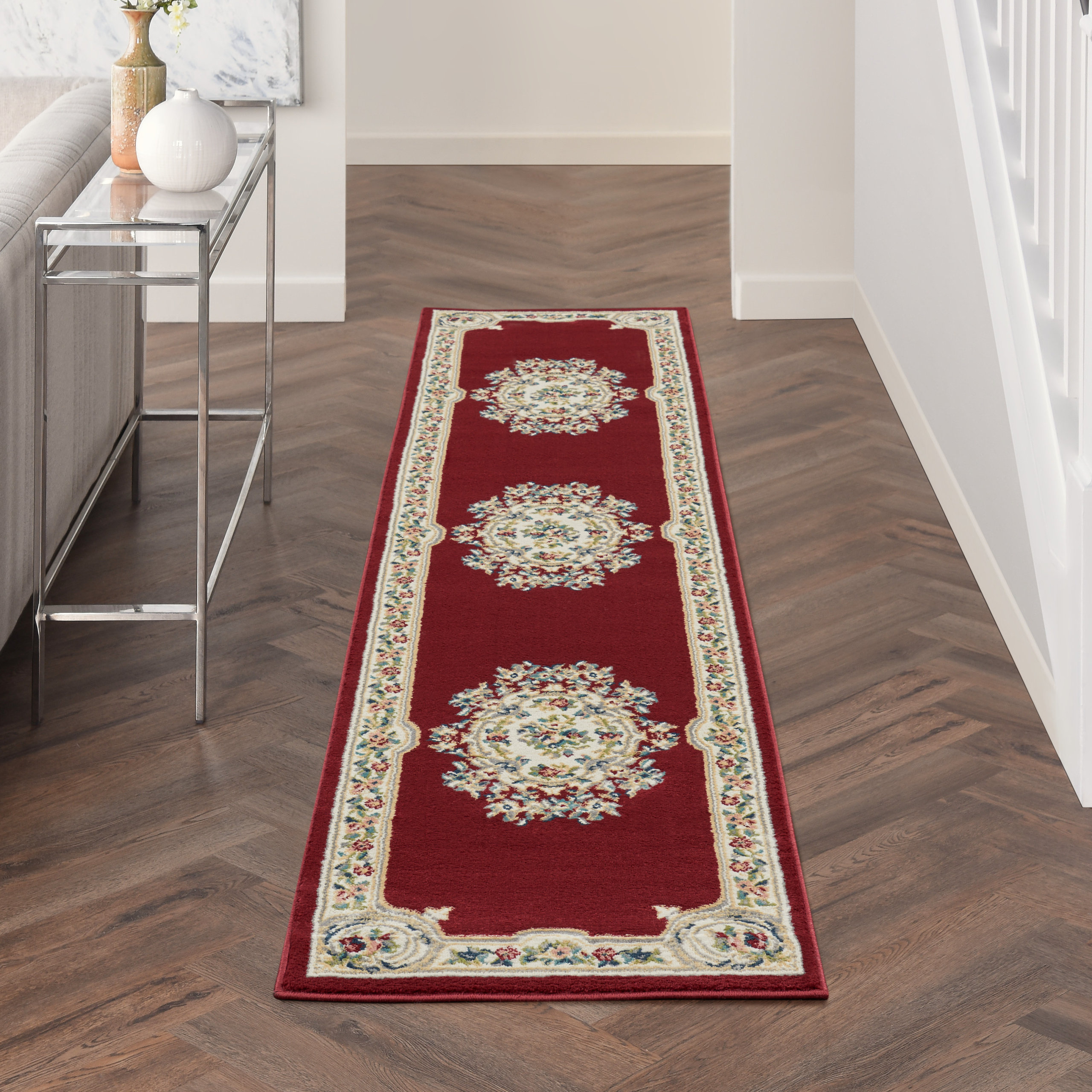 Nourison Aubusson ABS1 Runner Rug, Red, 2'2" x 10' - Victorian - Hall ...