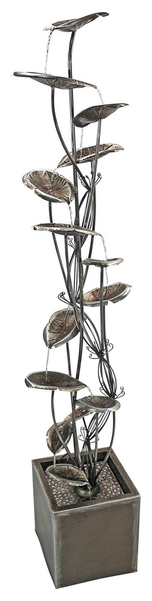 Wandering Leaf Cascading Metal Tower Fountain - Contemporary - Outdoor ...