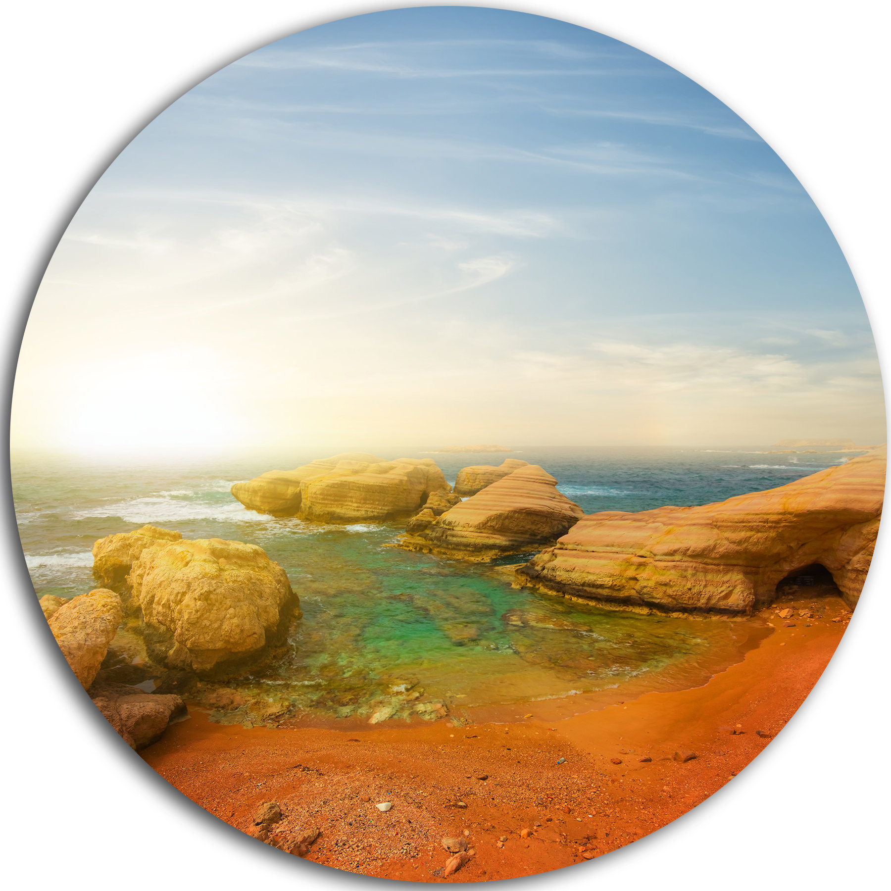 Rocky Red Beach And Blue Sky, Seashore Round Wall Art, Disc of 23 inch ...