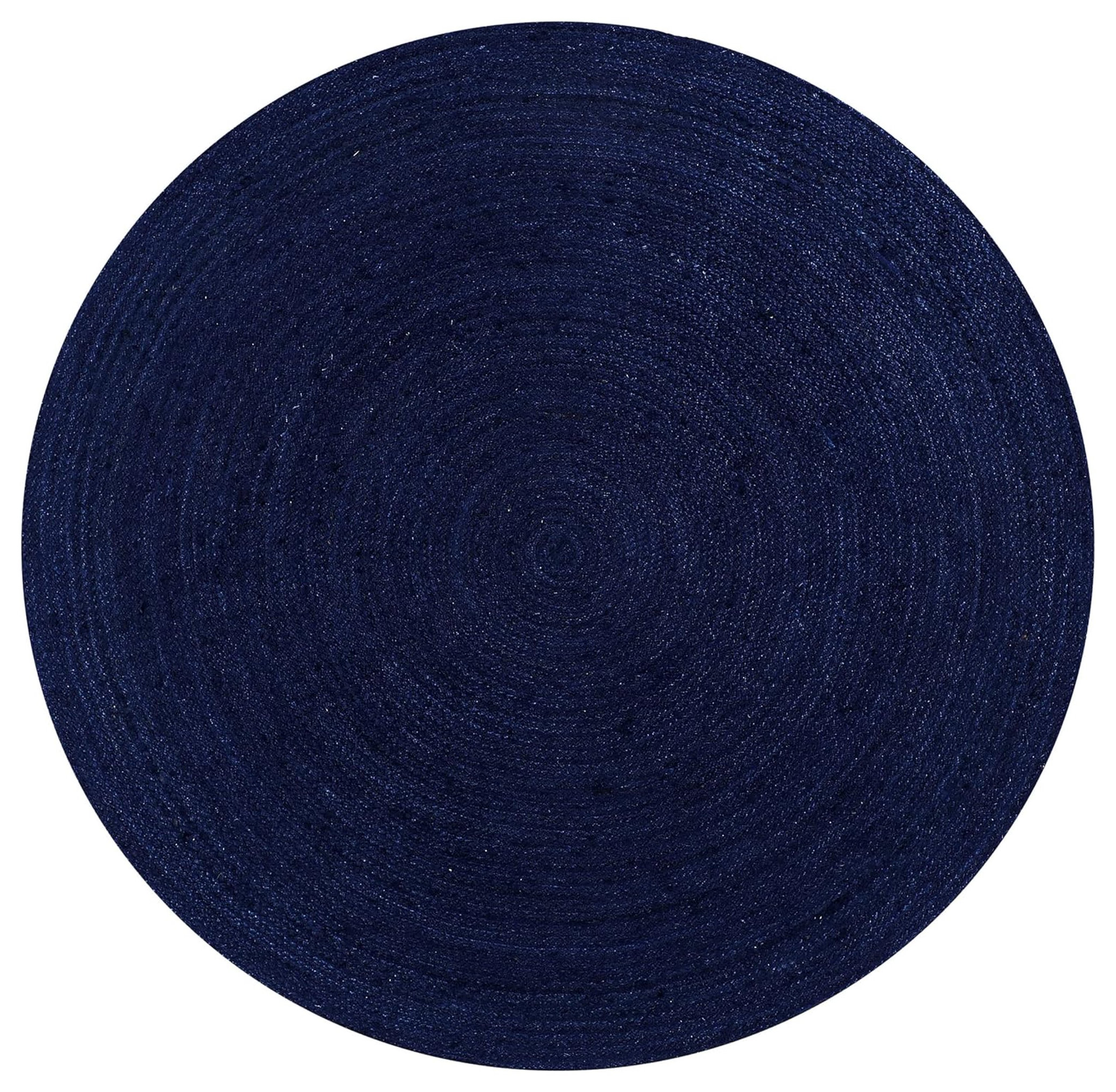 Handmade Navy Jute Round Rug, Braided Natural Farmhouse Design, 12' X ...