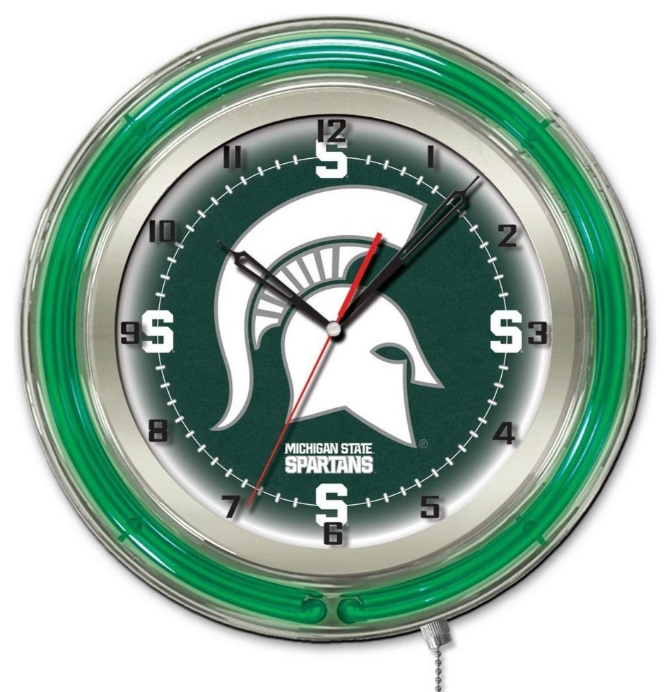 Michigan State 19" Neon Clock - Contemporary - Wall Clocks - by Bison ...