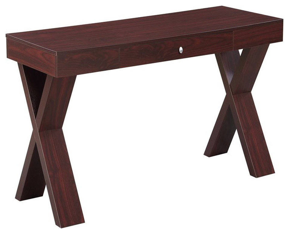 Convenience Concepts Newport Desk with Drawer in Mahogany Wood Finish ...