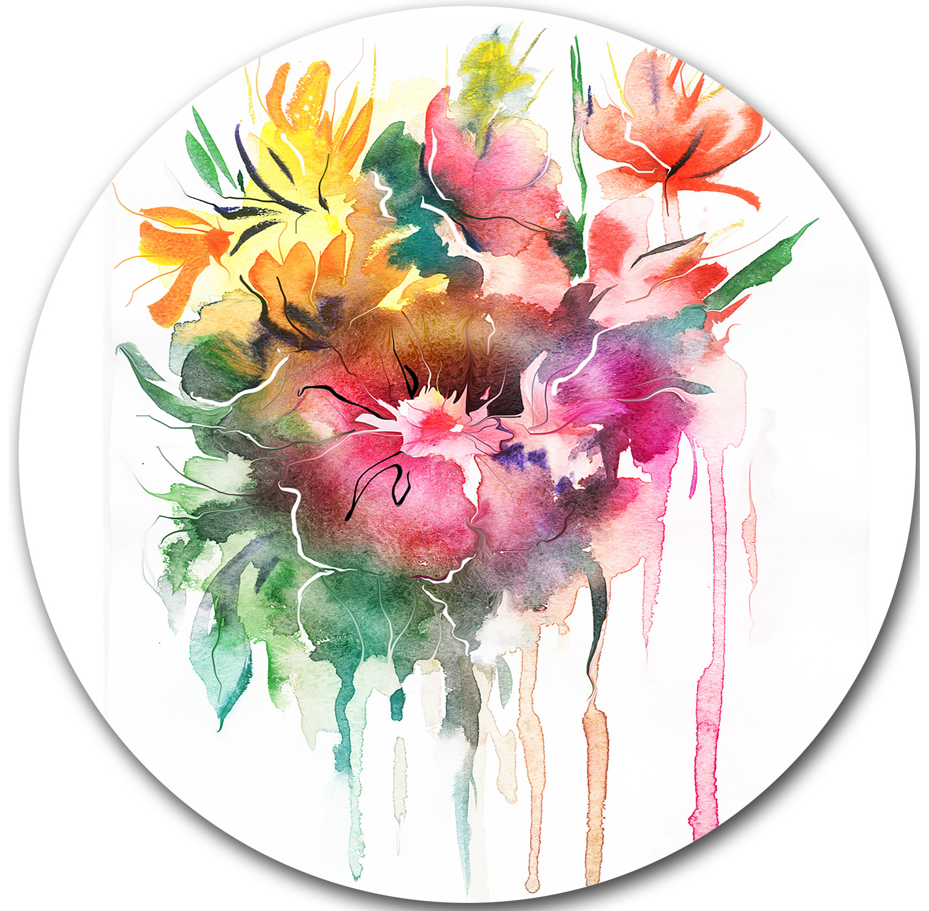 Watercolor Floral Illustration, Floral Large Disc Metal Wall Art, Disc ...