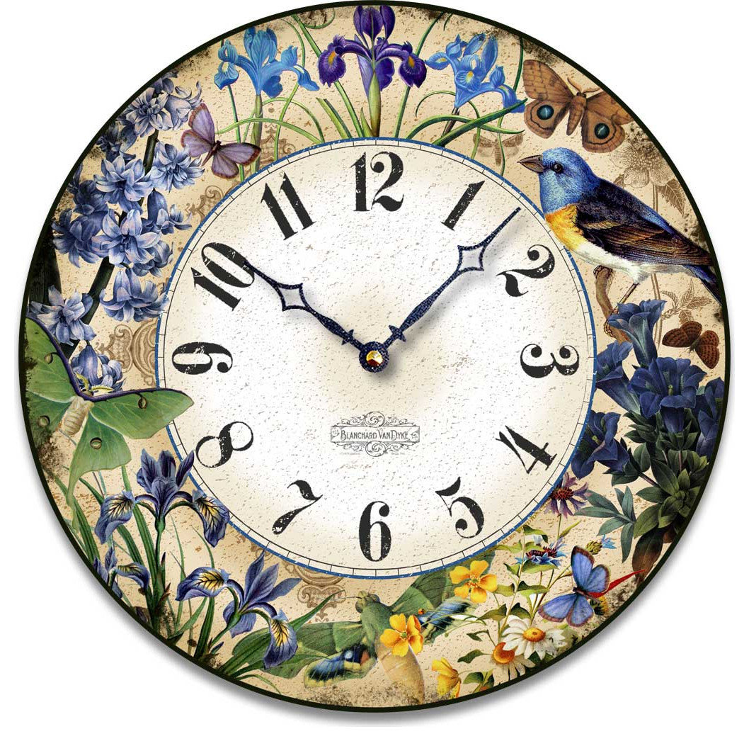 Vintage-Style Nature's Blue Gems Wall Clock, 12 Inch Diameter ...