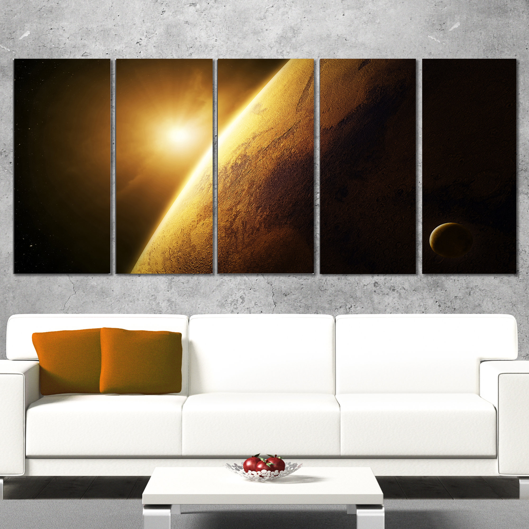 Planet Mars Close up with Sunrise, Multipanel Large Landscape Canvas ...
